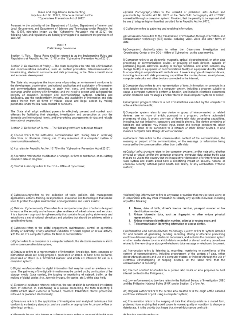 Rules and Regulations Implementing Cybercrime Prevention Act | PDF