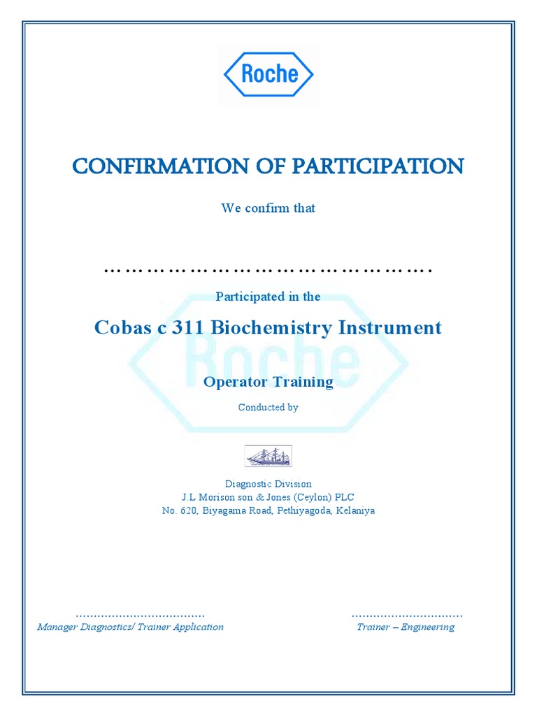 Certificate - Operator Training Cobas C 311 | PDF