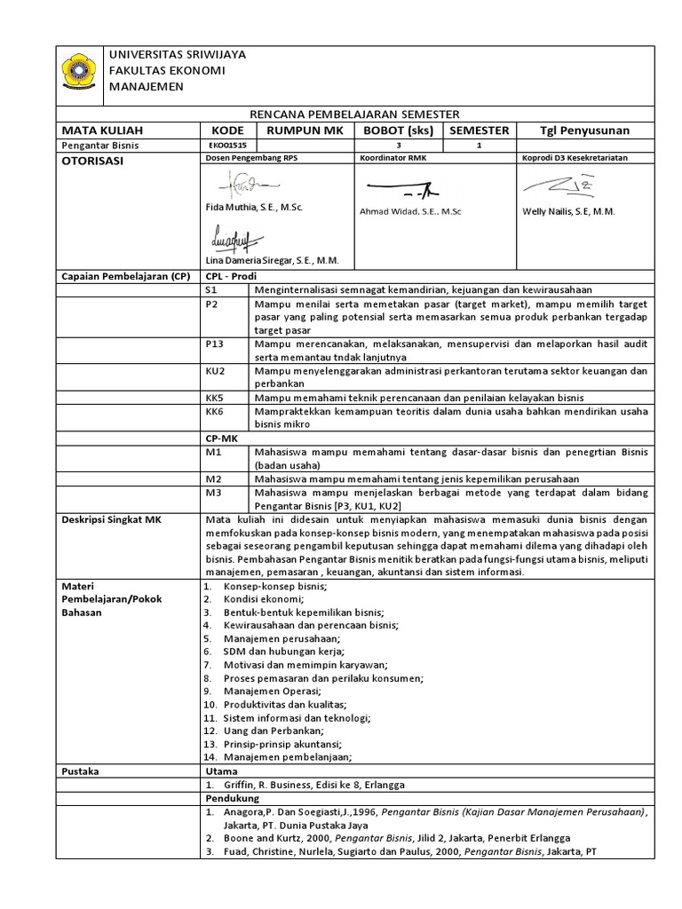 RPS Pengantar Bisnis D3 Fix | PDF