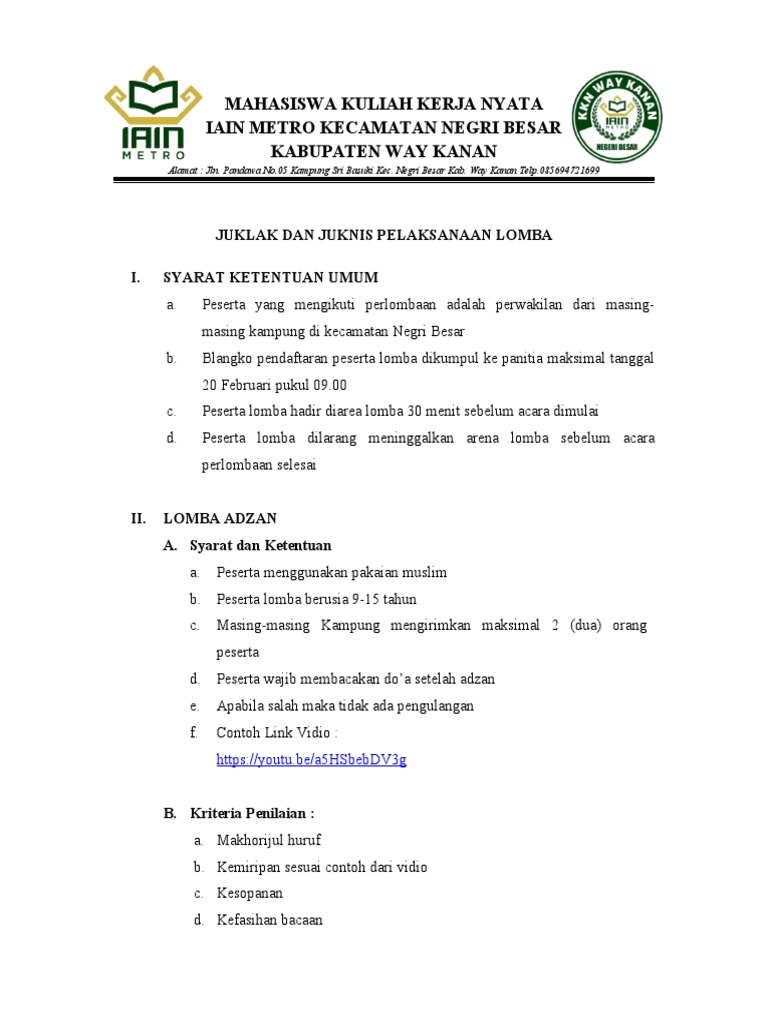 Juklak Juknis Perlombaan | PDF