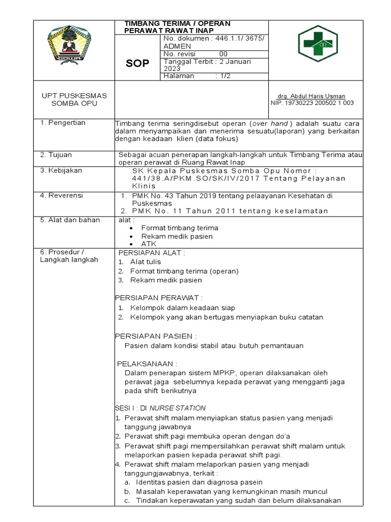 Sop Timbang Terima Perawat Jaga | PDF