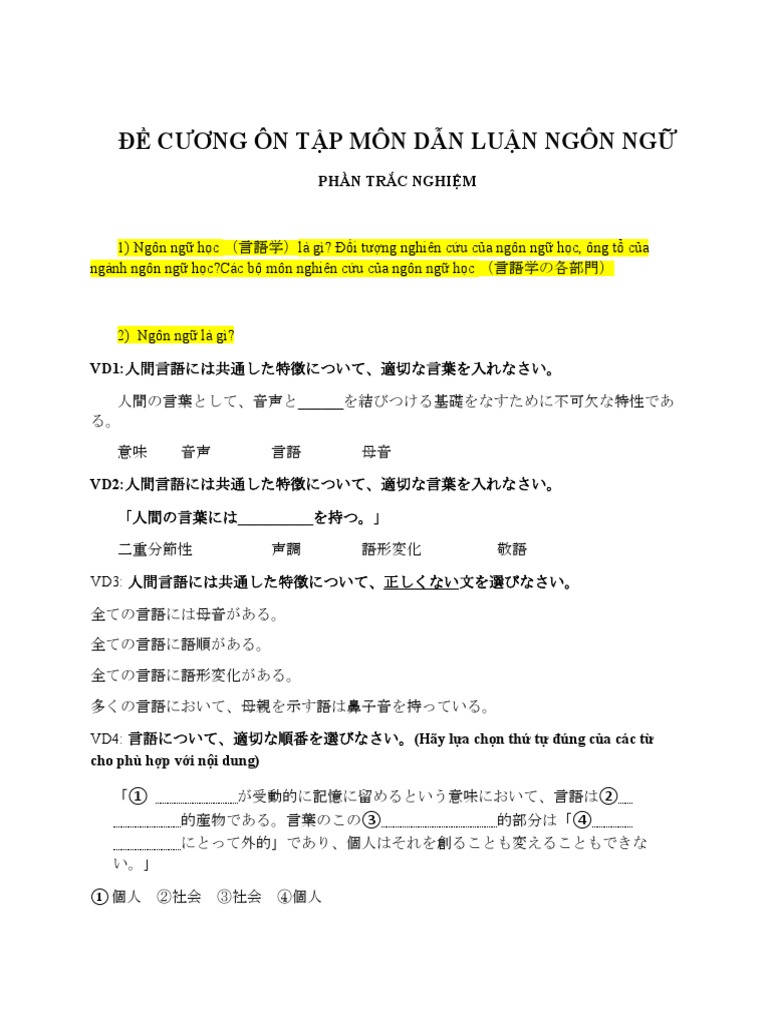 De Cuong On Tap Trac Nghiem DLNN Co Hoa | PDF