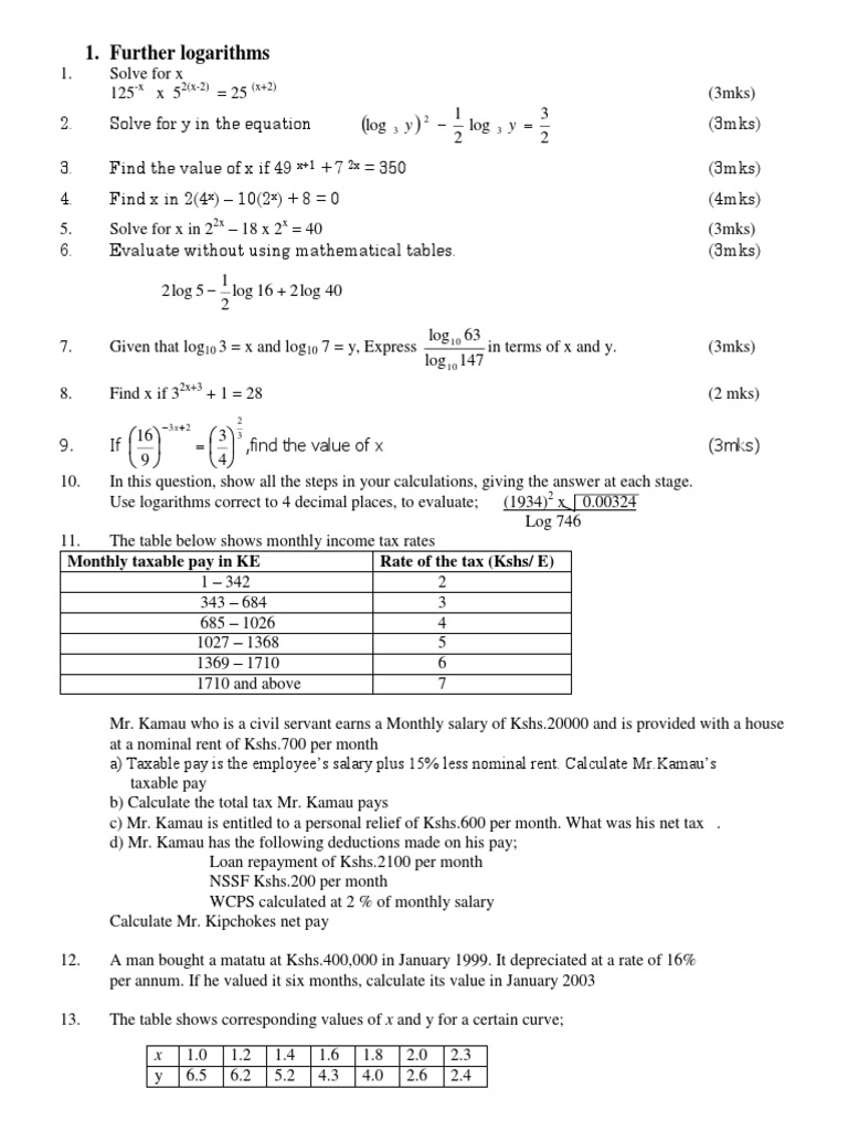 Further Logarithms Q | PDF | Logarithm | Mathematics
