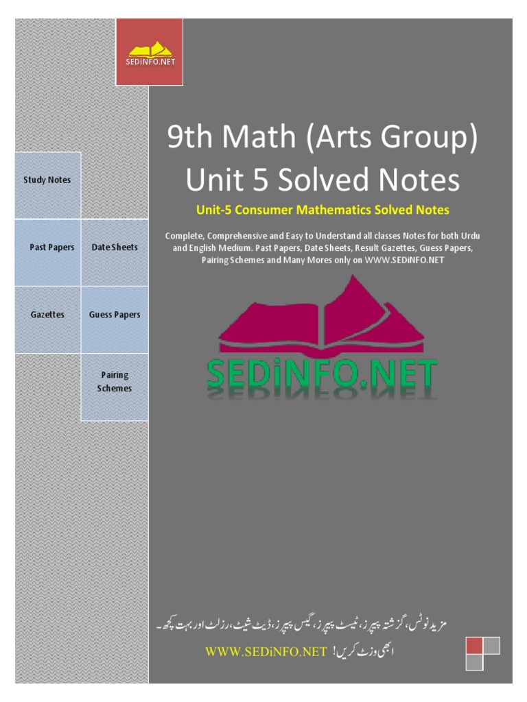 9th Math (Arts Group) Unit 5 Solved Notes | PDF | Mathematics | Science