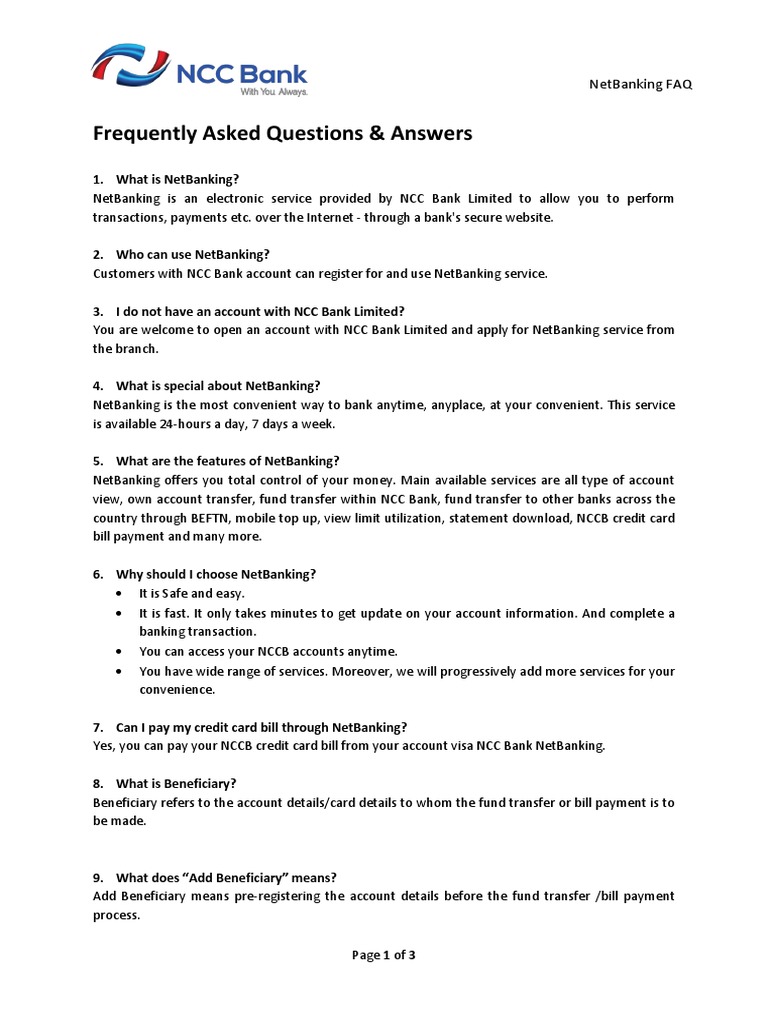 NetBanking FAQ | PDF | Online Banking | Banks & Banking