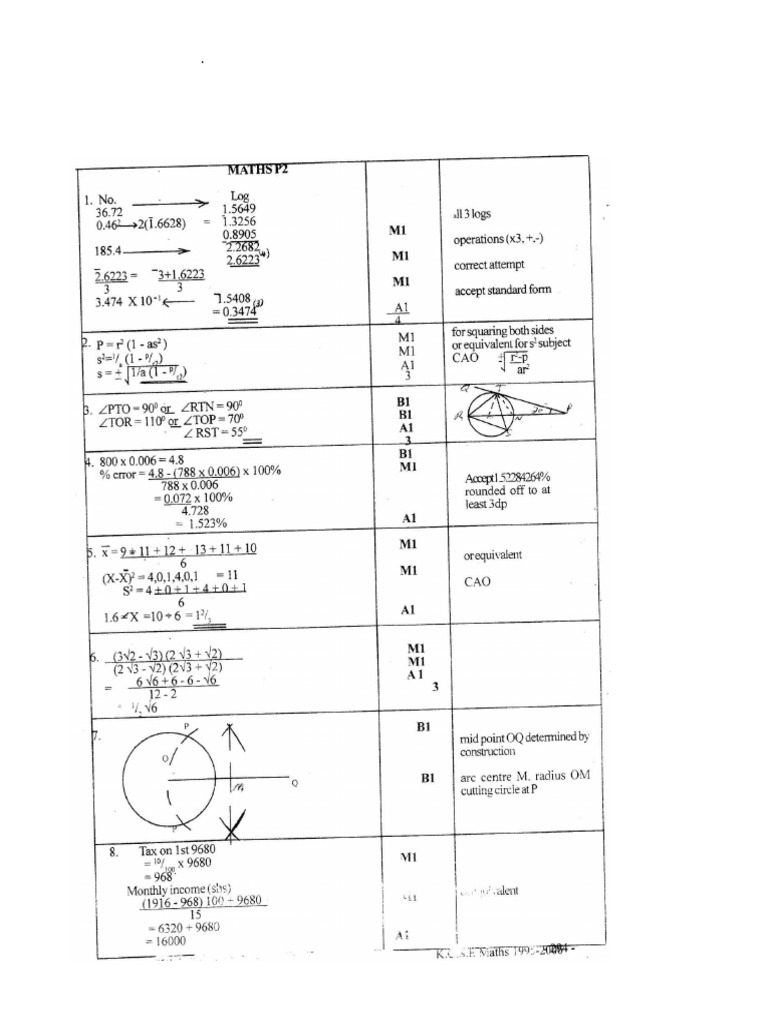 2006 Kcse Mathematics Paper 2 Answers 1 | PDF