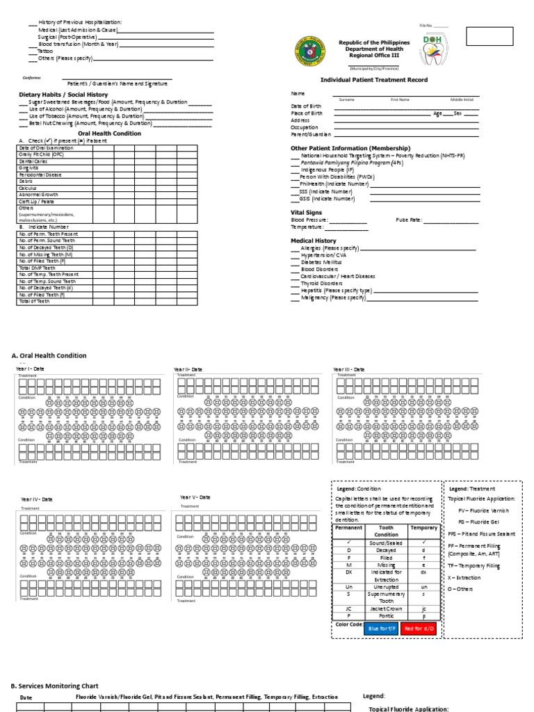 Patient Treatment Record and Oral Health History Form | PDF ...