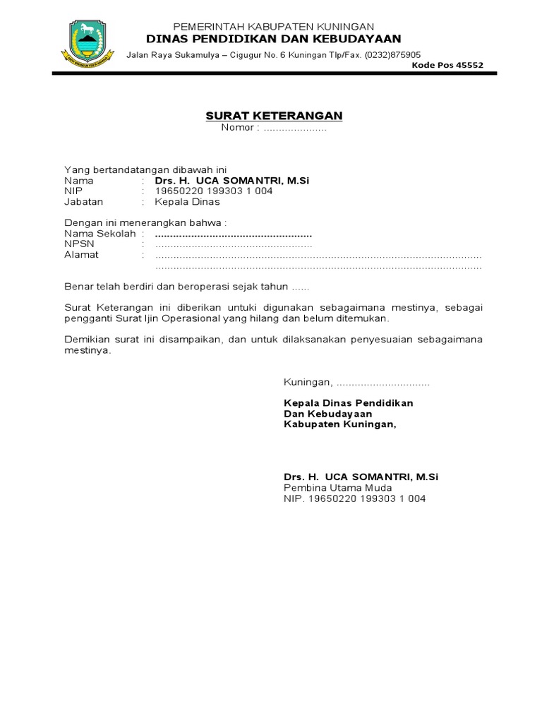 Surat Keterangan Ijin Operasional | PDF