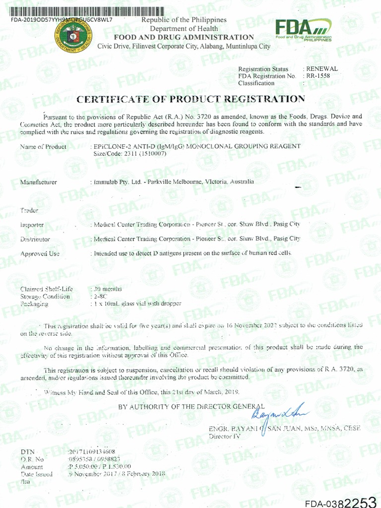 CPR Epiclone-2 Anti-D IgG, IgM Valid 16 November 2022 | PDF