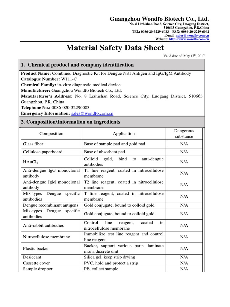 Combined Dengue Test MSDS | PDF | Personal Protective Equipment | Antibody