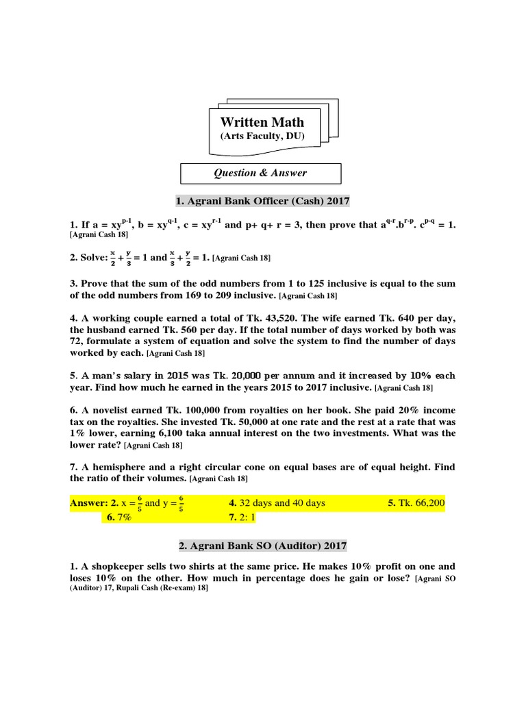 Chakrir Jonne All Written Math (Arts Faculty) | PDF | Speed | Elementary Mathematics