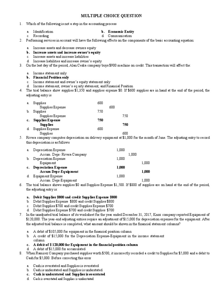 Multiple Choice Question | PDF | Debits And Credits | Expense