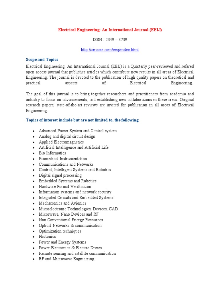 Electrical Engineering: An International Journal (EEIJ) | Download Free PDF | Electrical ...