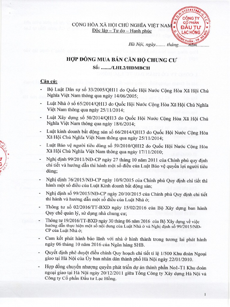 HĐ Mua Bán Căn H Chung Cư L C H NG 2 | PDF