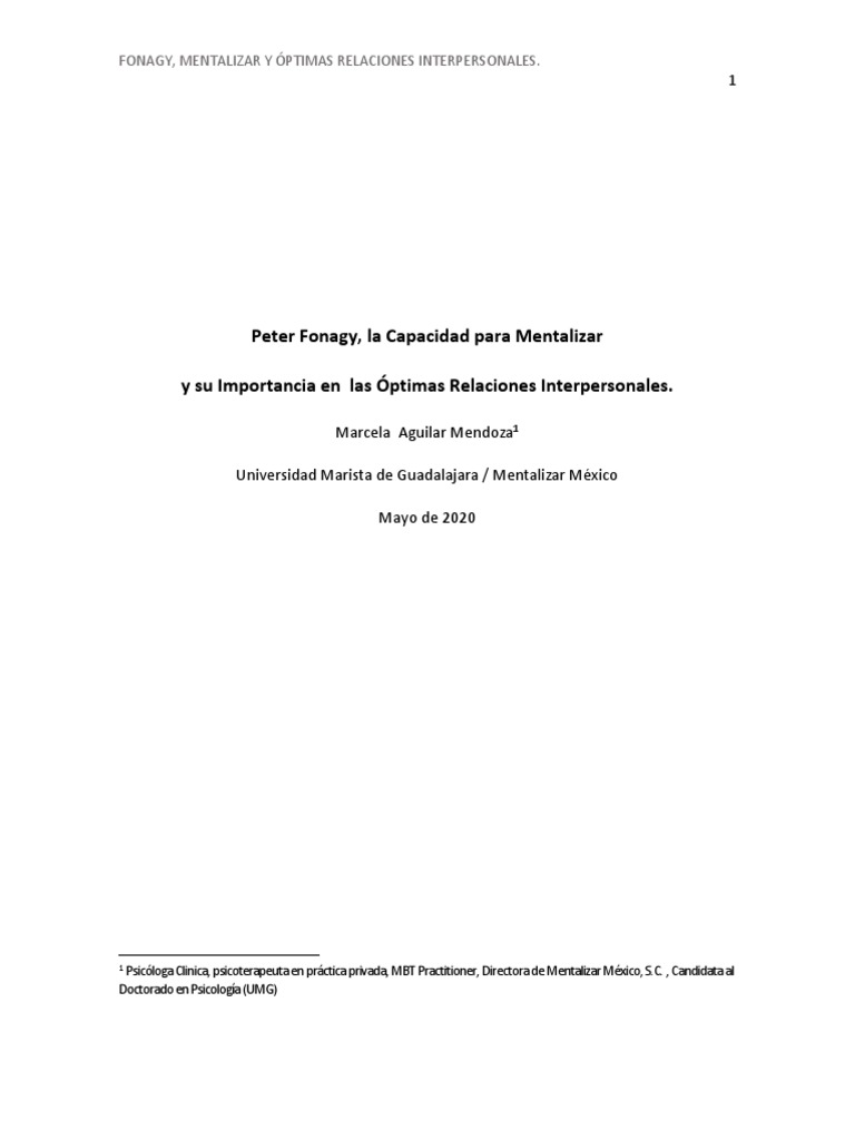 La importancia de la capacidad de mentalizar según Peter Fonagy para el ...
