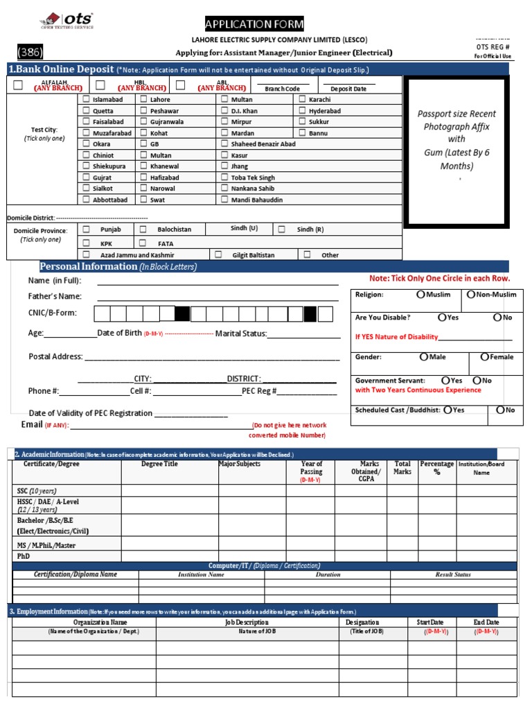Lesco Form | PDF | Academic Degree
