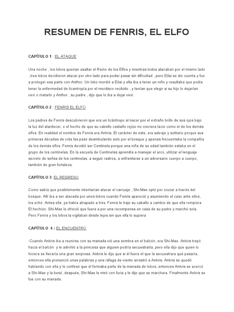 Fenris El Elfo Resumen PDF | PDF | Hombres lobo | Duendes