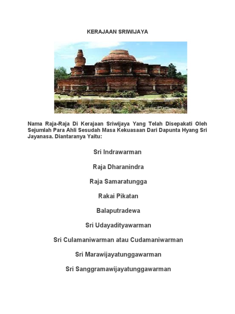 Daftar Raja-Raja Kerajaan Sriwijaya | PDF