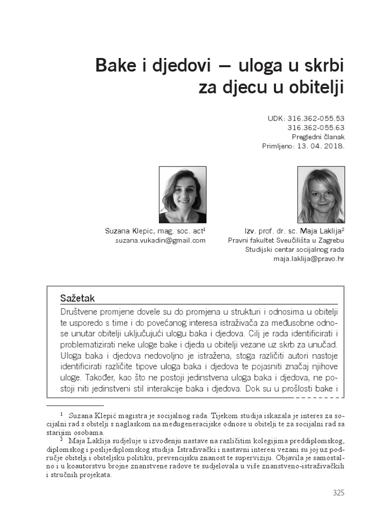 Bake I Djedovi - Uloga U Skrbi Za Djecu U Obitelji+++ | PDF Bake I Djedovi - Uloga U Skrbi Za Djecu U Obitelji+++ | PDF