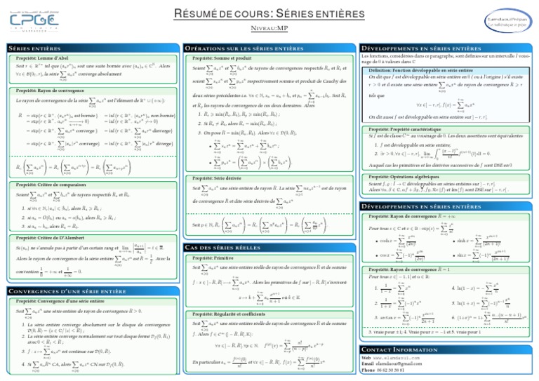 Resume Series Entieres | Descargar gratis PDF | Série entière | Limite (mathématiques)