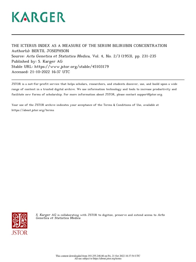 The Icterus Index As A Measure of The Serum Bilirubin Concentration ...