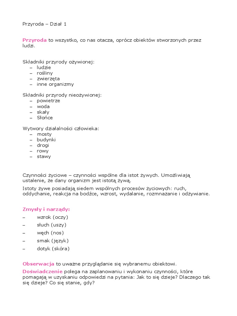przyroda dział 1 | PDF