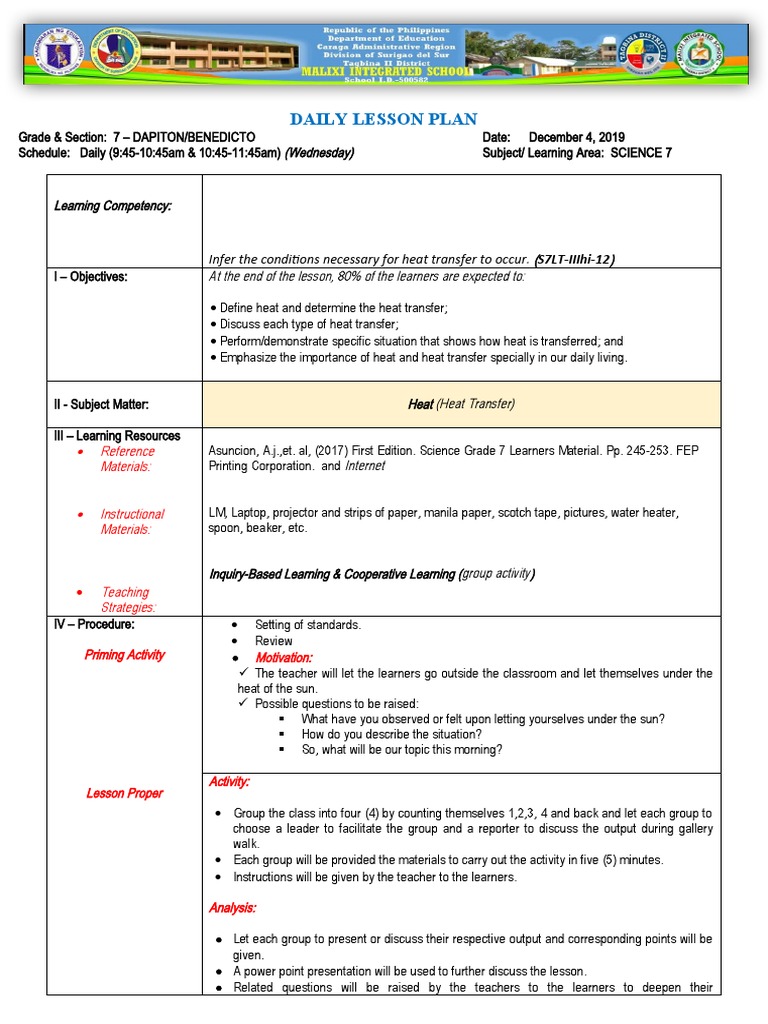 Grade 7 Science Lesson on Heat Transfer | PDF | Learning | Lesson Plan