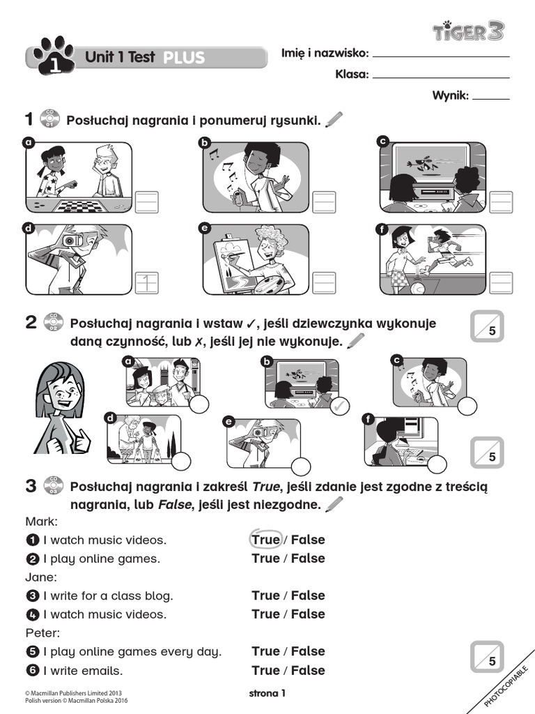 Tiger 3 Unit 1 Test PLUS | PDF