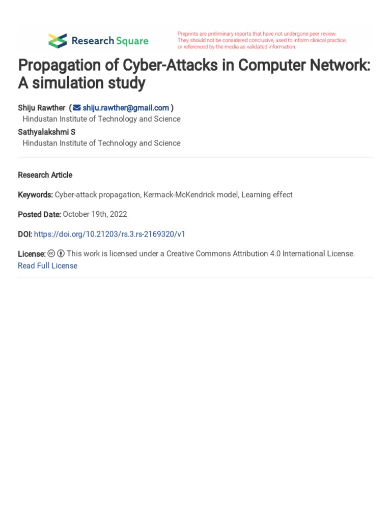 Propagation of Cyber-Attacks in Computer Network A | PDF | Computer ...