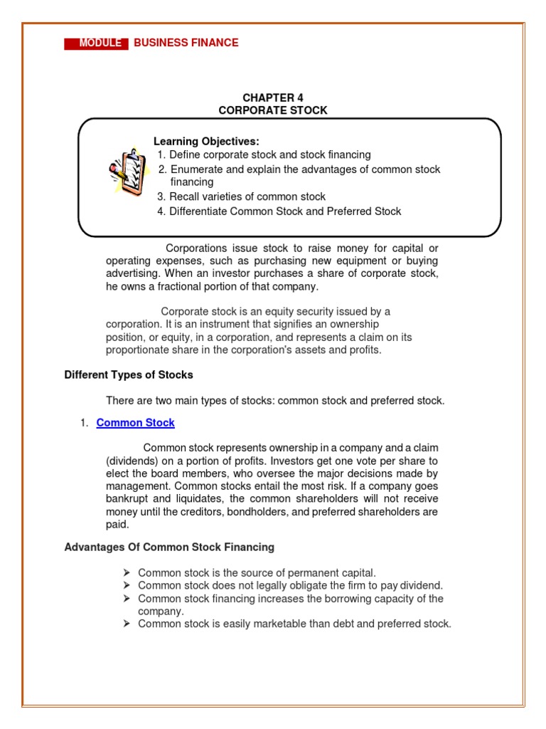 Chapter 4 Corporate Stock | PDF | Stocks | Preferred Stock