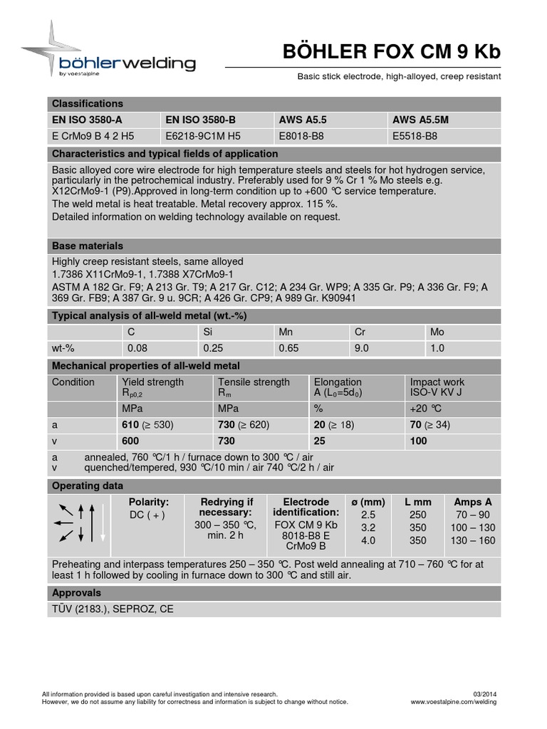 B - Boehler FOX CM 9 KB - Se - en - 5 | PDF | Steel | Welding