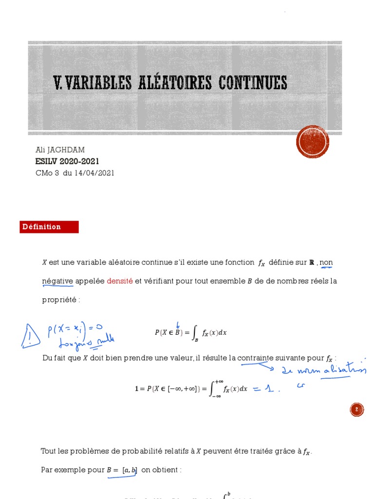 Variables Aléatoires Continues en PDF | PDF | Espérance mathématique ...