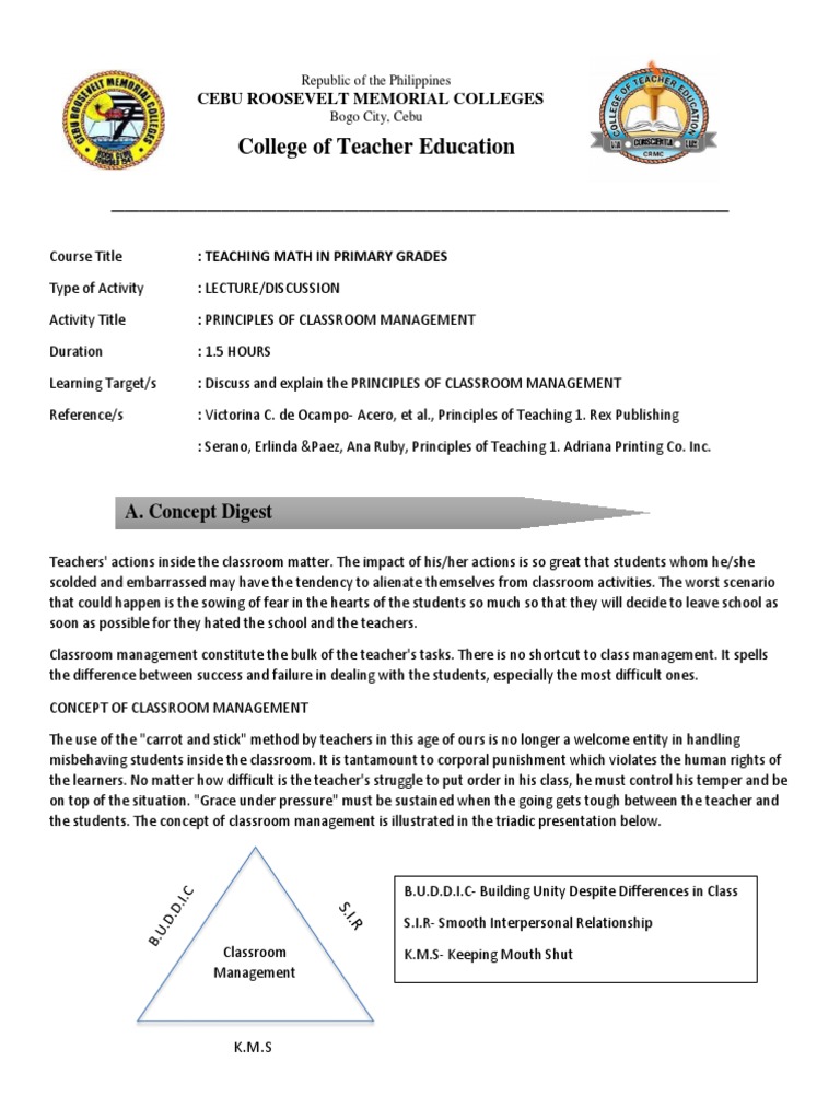 Principle of Classroom Management | PDF | Teachers | Classroom Management