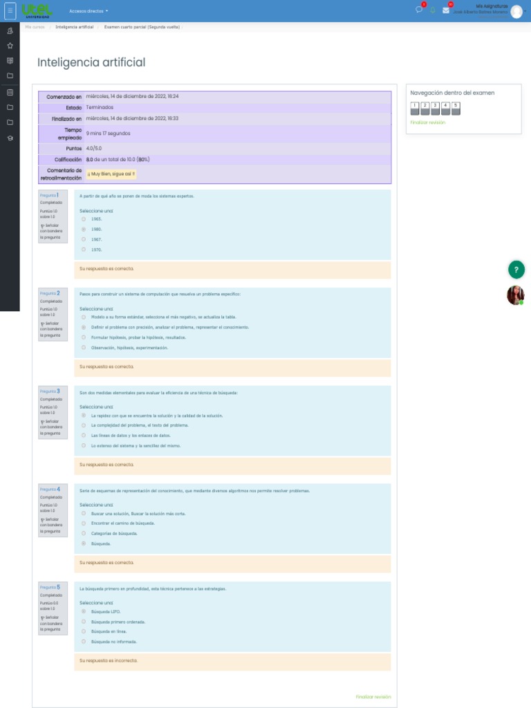 Análisis del desempeño en un examen de Inteligencia Artificial | PDF | Inteligencia artificial ...