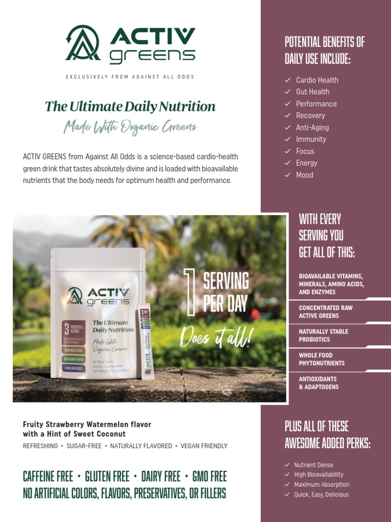 AAO+Activ+Greens+Product+Sheet | PDF | Nutrients | Dietary Supplements