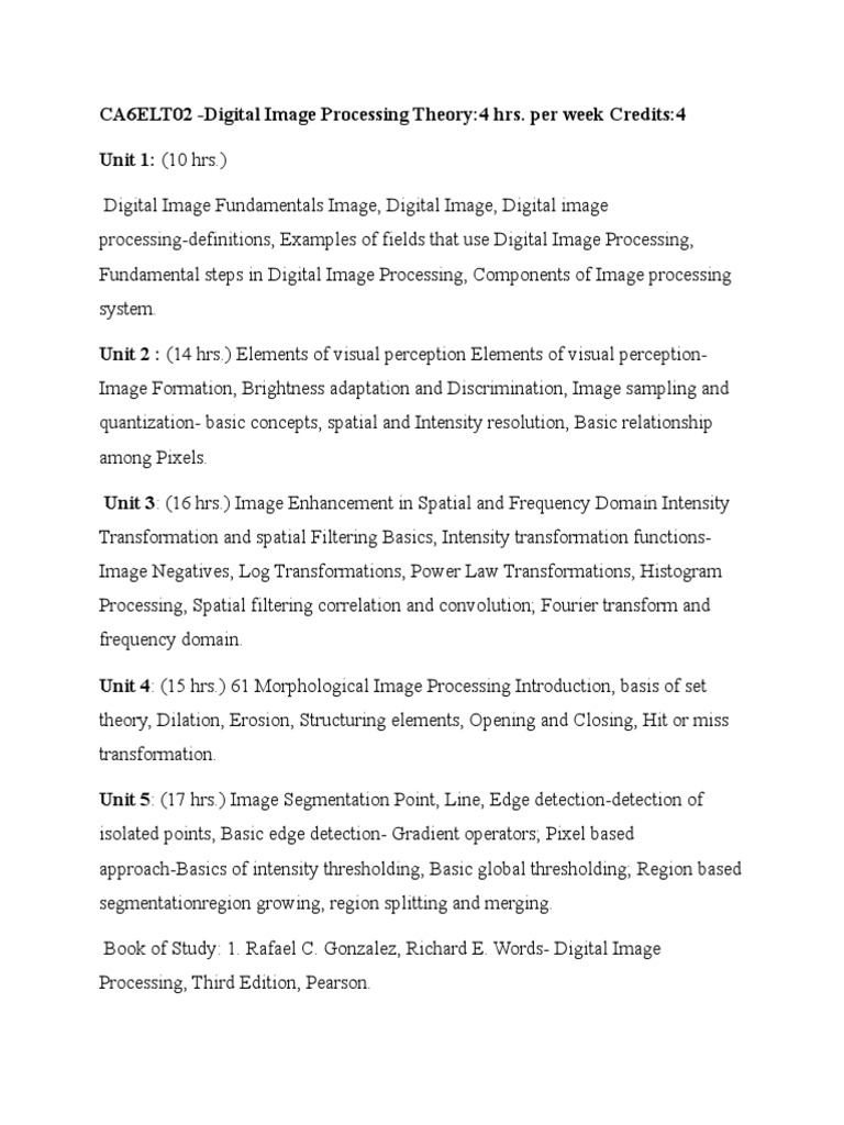 BCA DIP Digital Image Processing Syllabus | PDF | Teaching Methods & Materials