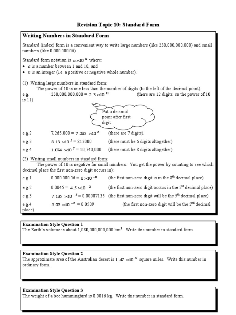 Standard Form: Writing & Calculations | PDF | Decimal | Arithmetic