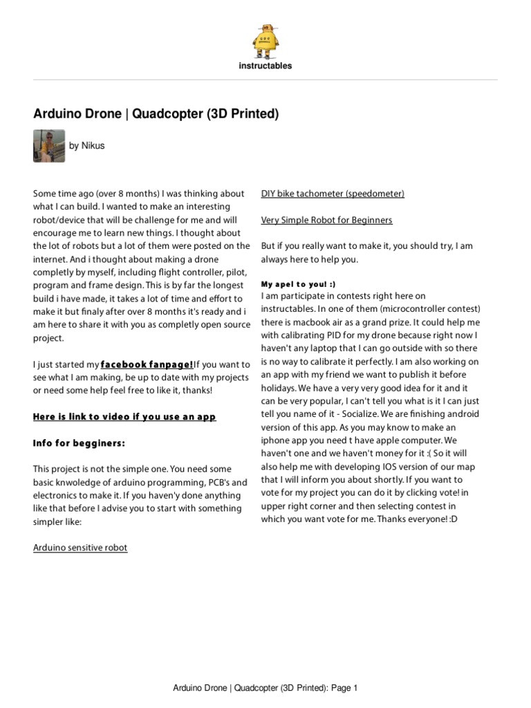 Arduino Drone Quadcopter 3D Printed | Download Free PDF | Computer File | Arduino