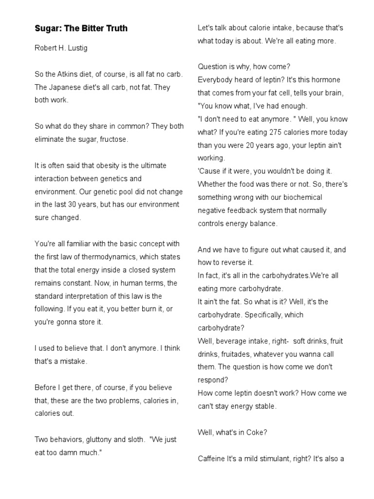 Sugar Is Toxic - Robert Lustig | PDF | Fructose | Low Density Lipoprotein