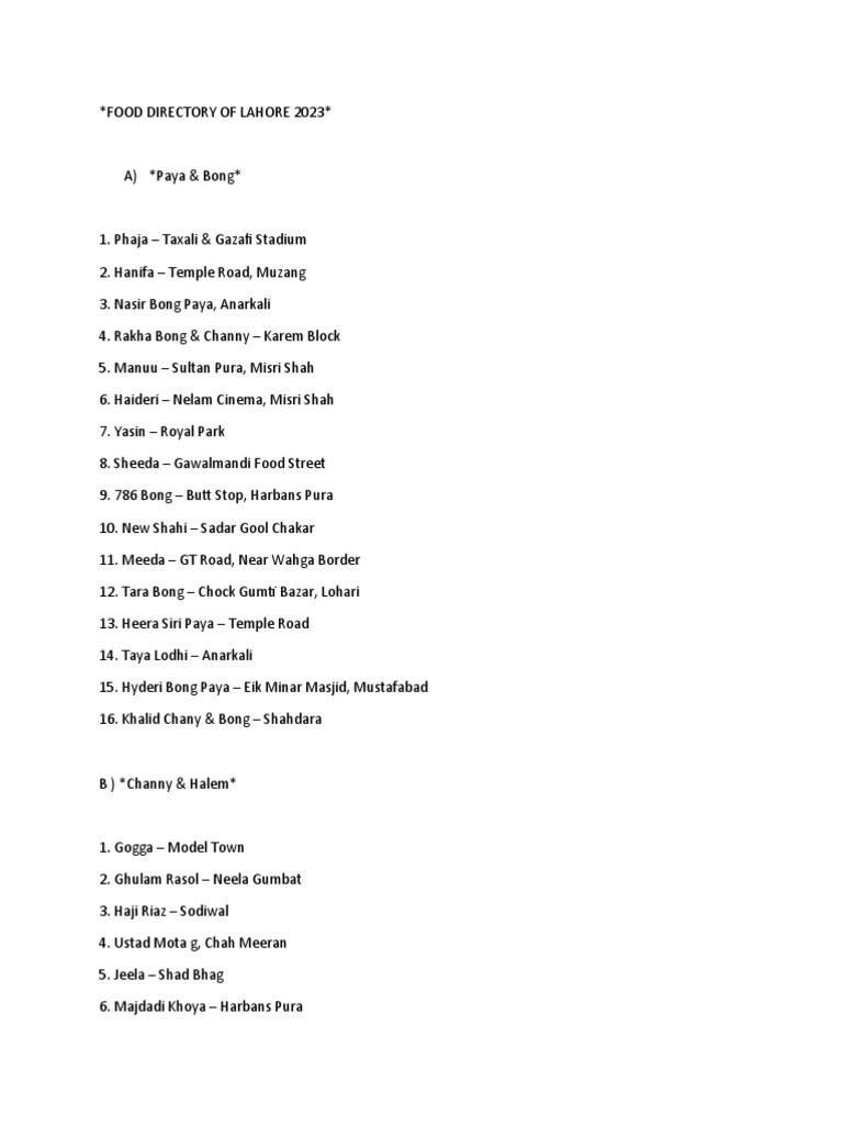 Lahore Food Directory 2023 | PDF | Lahore | Western Cuisine