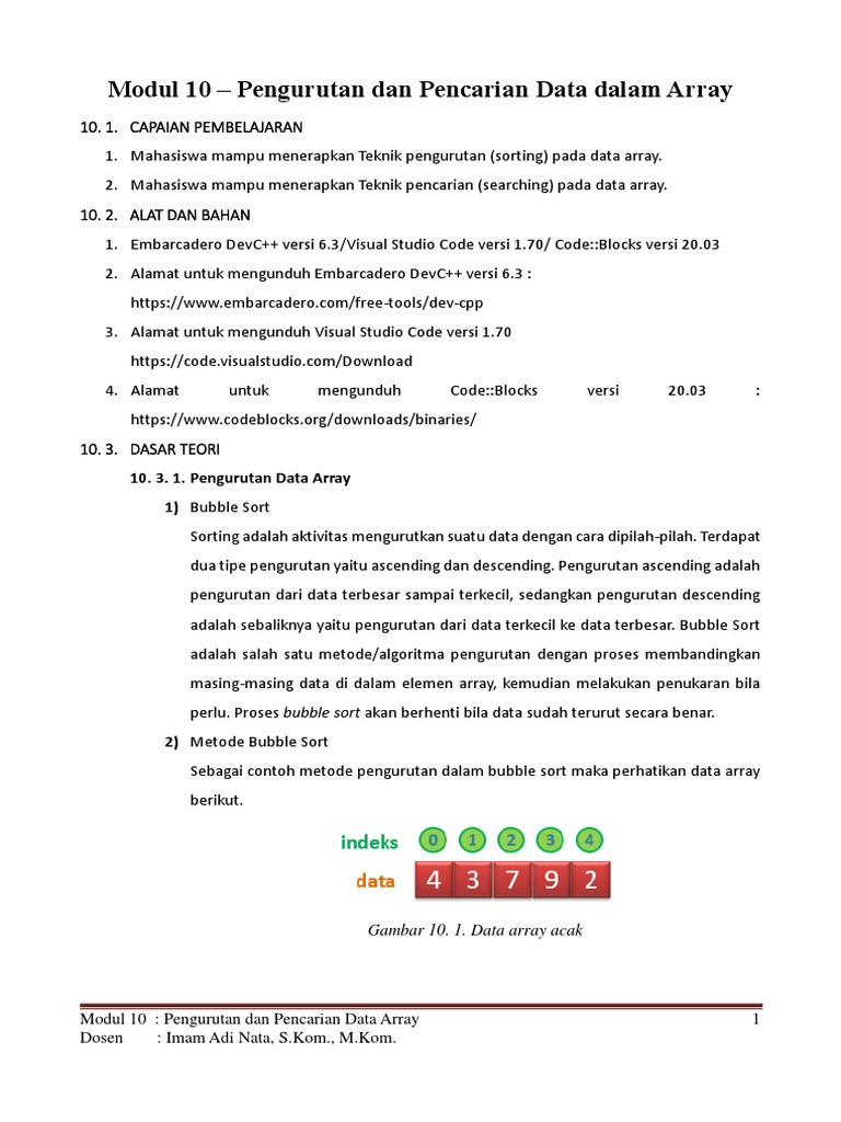 Modul 10 - Sorting and Searching Data Array | PDF