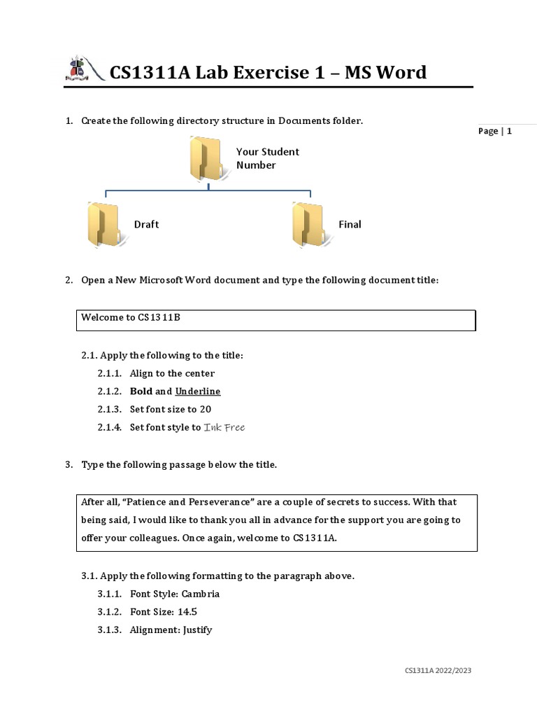 CS1311A Lab Exercise 1 - MS Word - 082751 | PDF