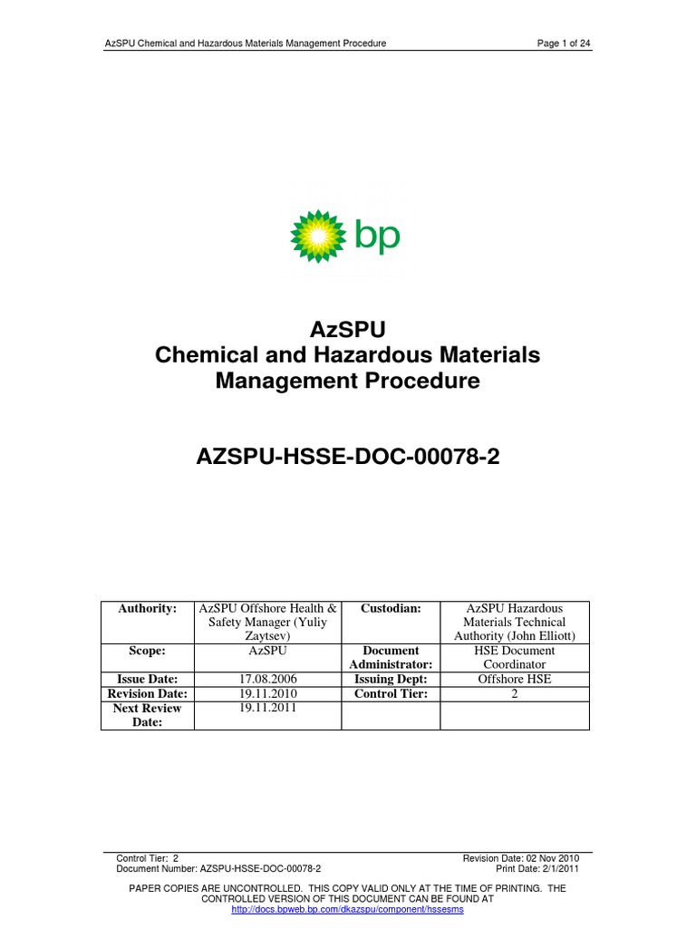 AzSPU Chemical and Hazardous Materials Management Procedure | PDF ...