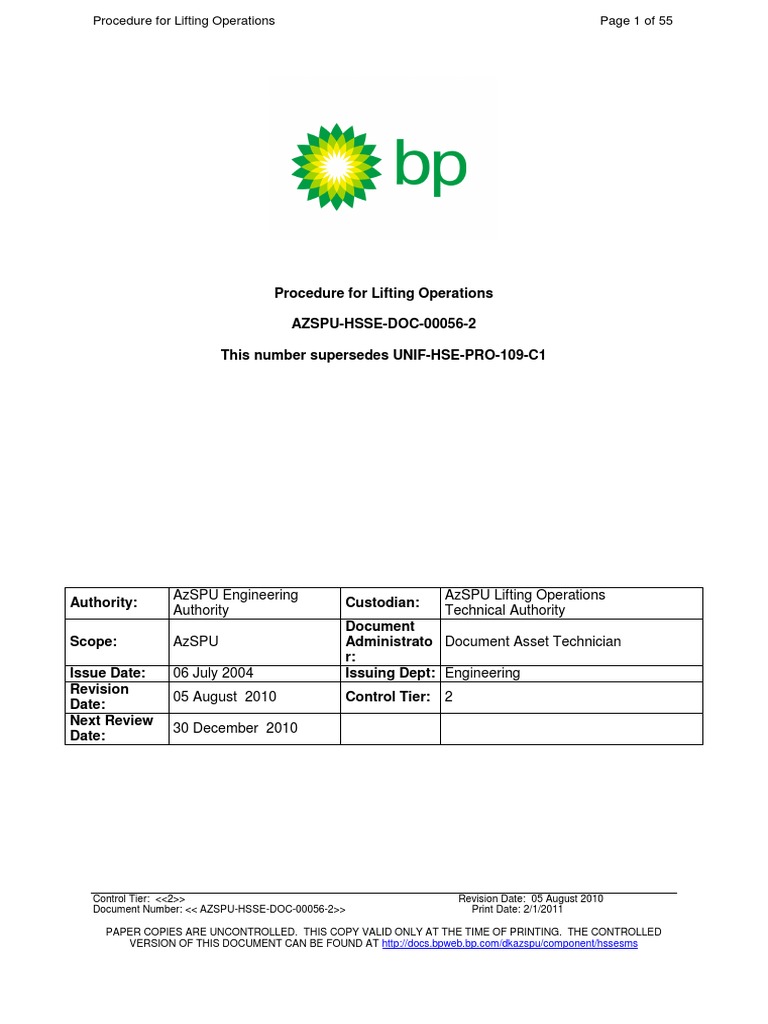 AzSPU SSOW Procedure For Lifting Operations | PDF | Crane (Machine) | Cargo