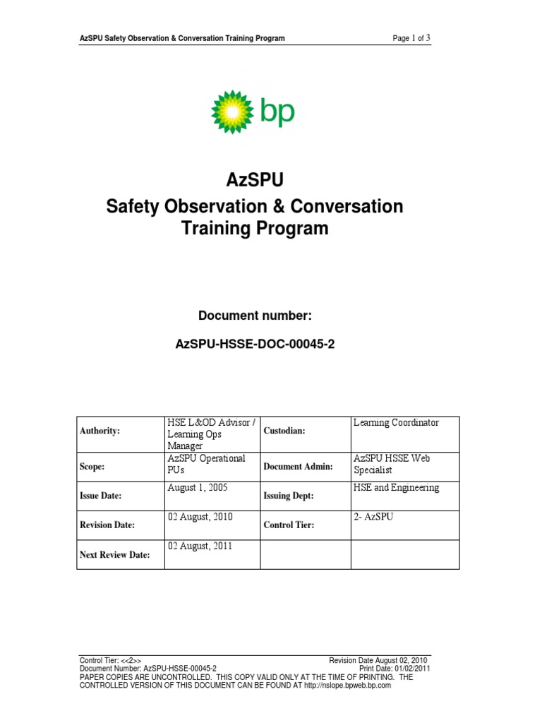 AzSPU Safety Observation & Conversation Training Program | PDF | Business