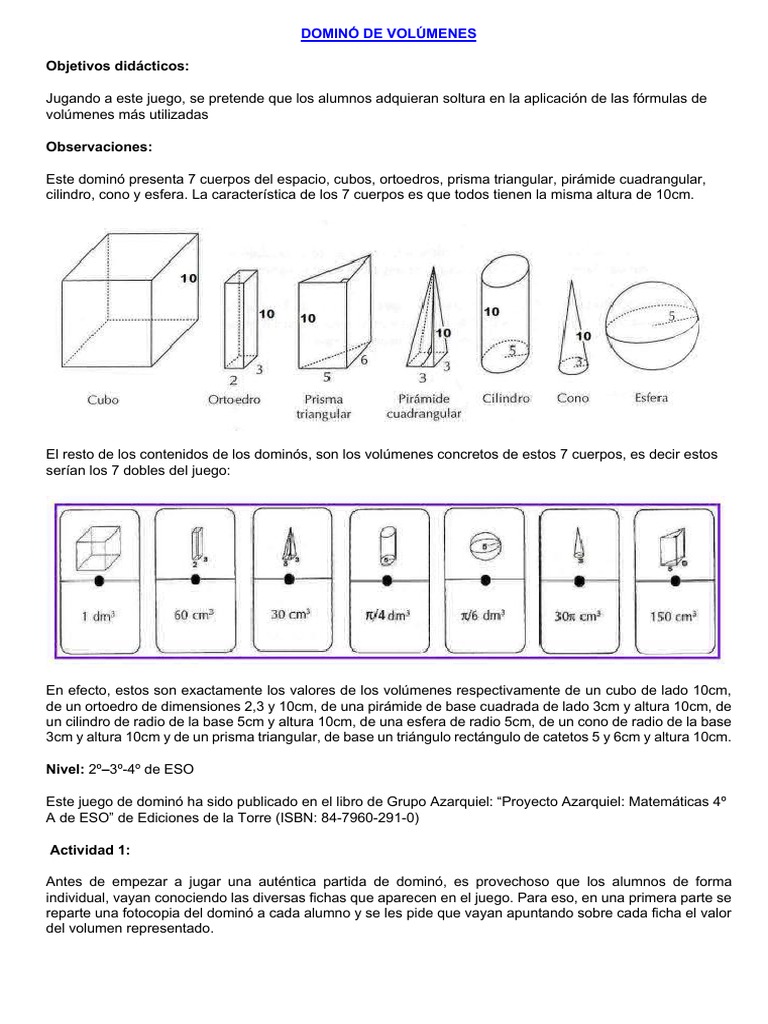 Dominó de Volúmenes para ESO | PDF | Geometría | Formas geométricas