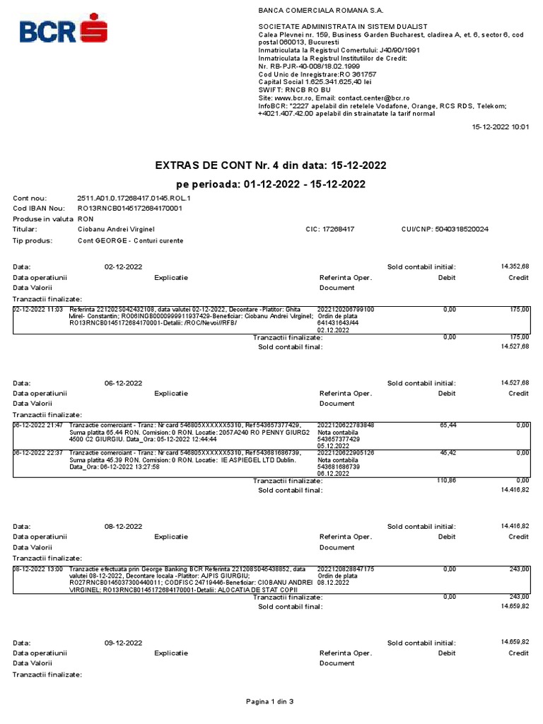 Extras de Cont - 20221215 - 100127 | PDF | Banks | Institutional Investors