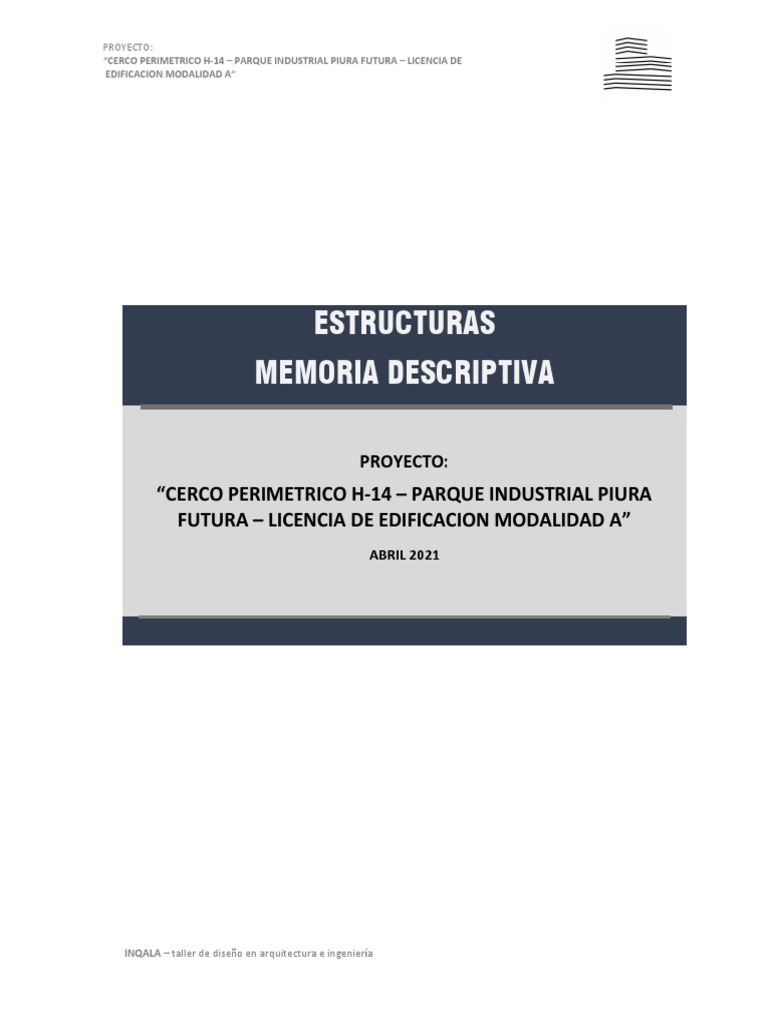 MEMORIA DESCRIPTIVA ESTRUCTURAS CERCO - Lic. | PDF | Fundación (Ingeniería) | Hormigón