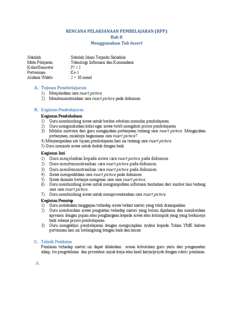 RPP Bab 8 TIK 4 Kelas IV 2023 | PDF
