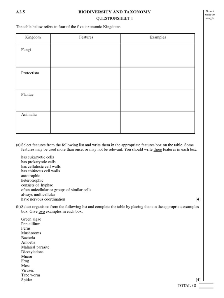 Biodiversity & Taxonomy Quiz | PDF | Cell (Biology) | Leaf